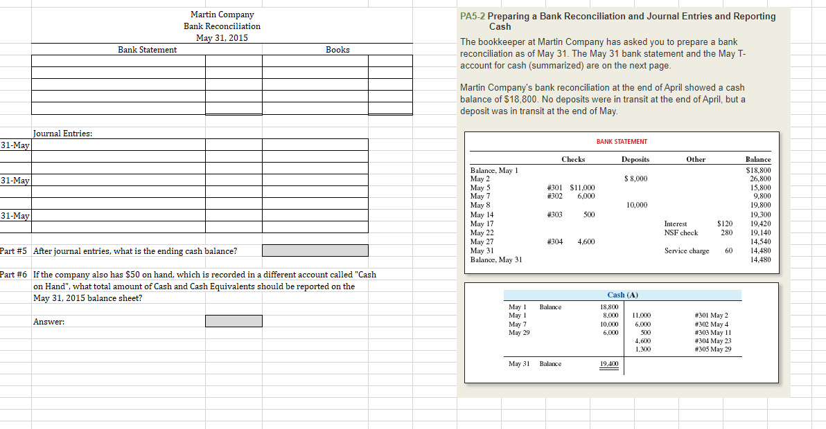 Solved PA5-2 Preparing a Bank Reconciliation and Journal | Chegg.com