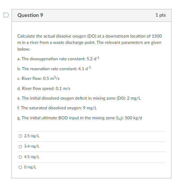 Solved Question 9 1 pts Calculate the actual dissolve oxygen | Chegg.com