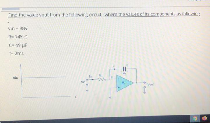 Solved Find the value vout from the following circuit where | Chegg.com