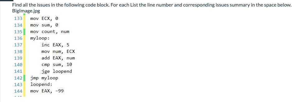 Solved Find all the issues in the following code block. For | Chegg.com