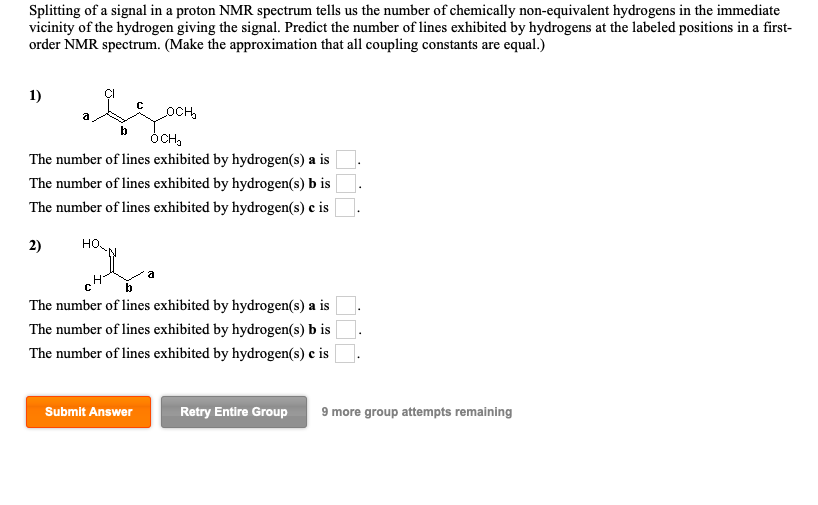Solved Splitting of a signal in a proton NMR spectrum tells | Chegg.com