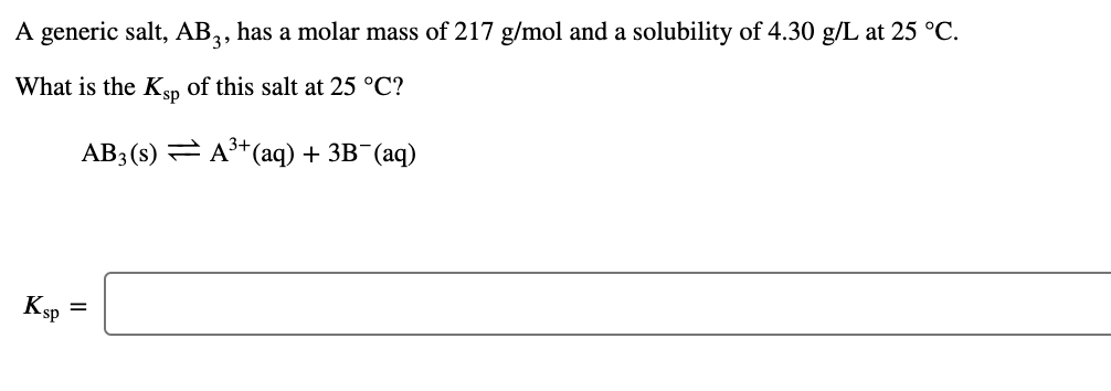 Solved A generic salt, AB, has a molar mass of 289 g/mol and | Chegg.com