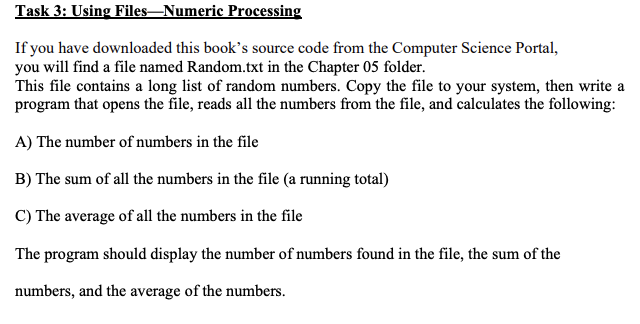 Solved Task 3: Using Files—Numeric Processing If you have | Chegg.com