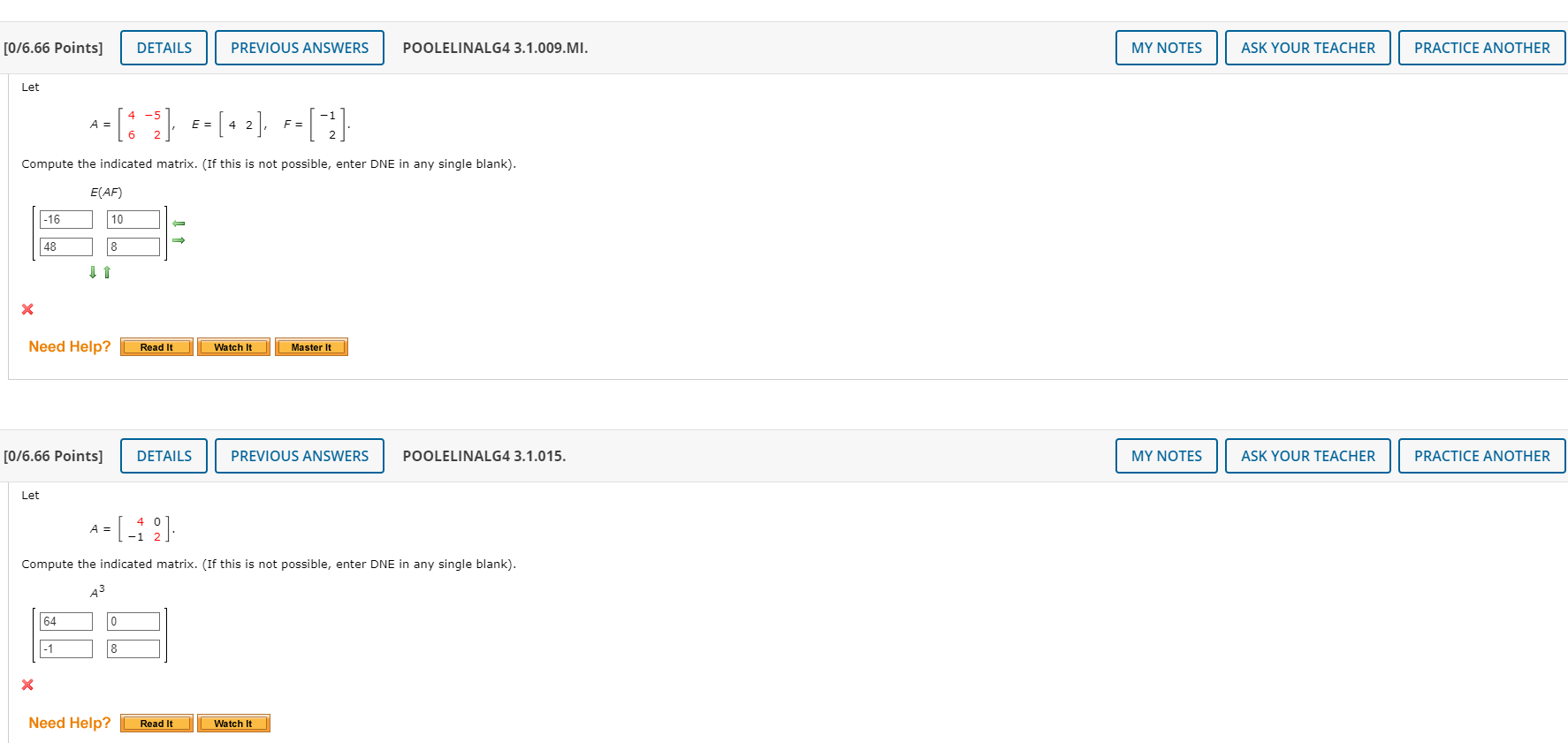 Solved [0/6.66 Points] DETAILS PREVIOUS ANSWERS POOLELINALG4 | Chegg.com