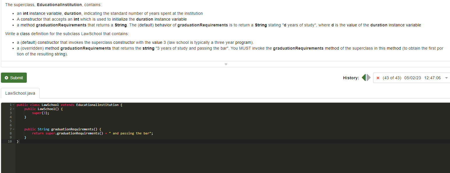 Solved The superclass, Educationallnstitution, contains: - | Chegg.com
