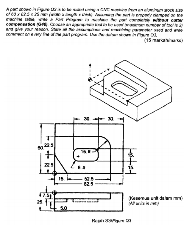 Solved A part shown in Figure Q3 is to be milled using a CNC | Chegg.com