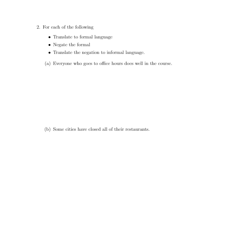 2. For cach of the following Translate to formal | Chegg.com