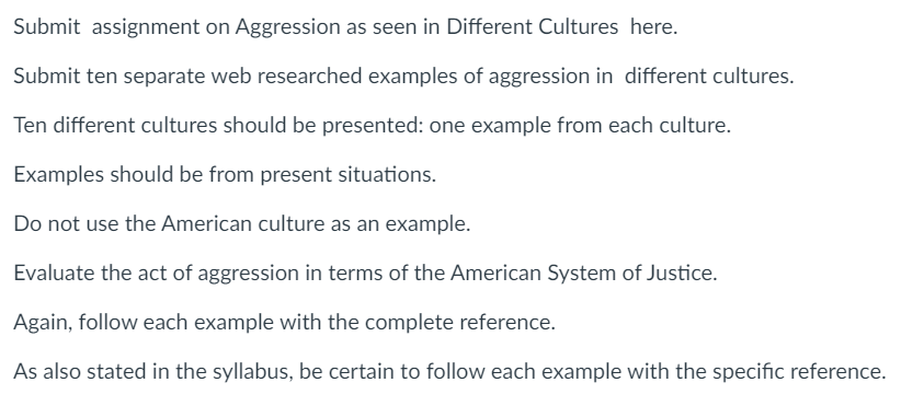 Solved Submit assignment on Aggression as seen in Different | Chegg.com