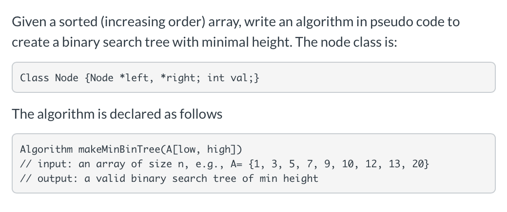 Solved Given a sorted (increasing order) array, write an | Chegg.com