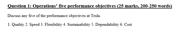 Solved Question 1: Operations' five performance objectives | Chegg.com