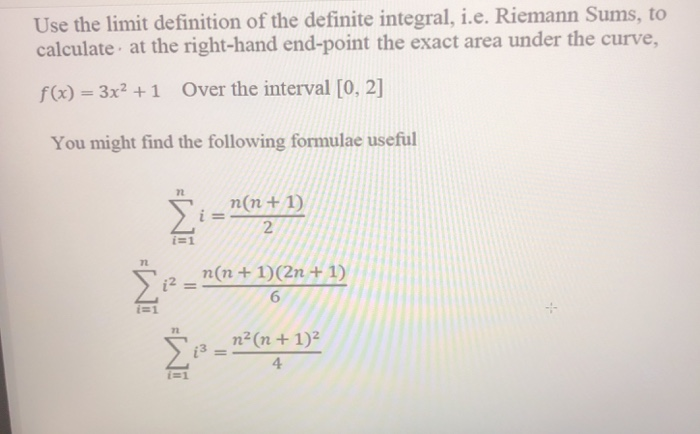 Solved Use the limit definition of the definite integral, | Chegg.com