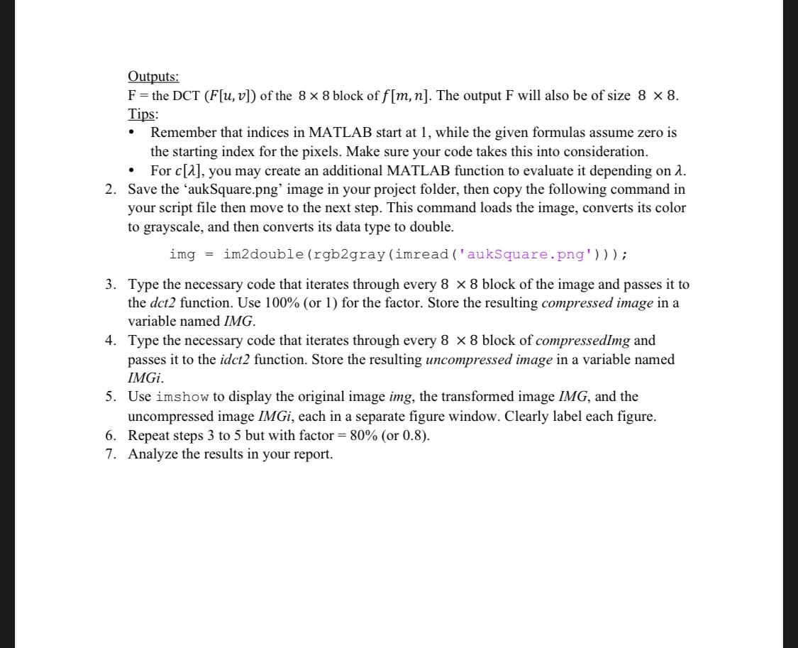 Solved Option 2: Image Compression using Discrete Cosine | Chegg.com