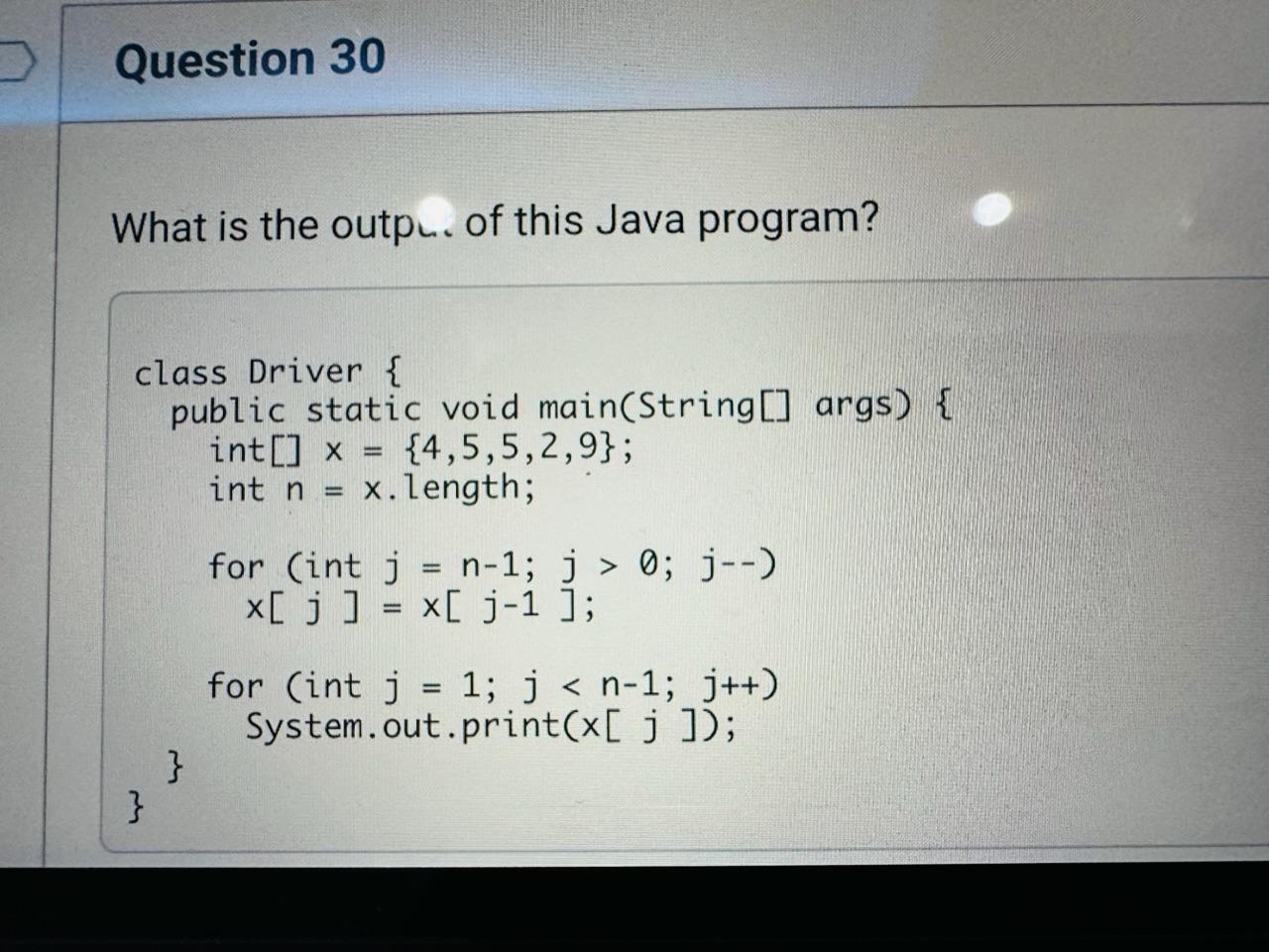 Solved What is the outpu. of this Java program? class Driver | Chegg.com