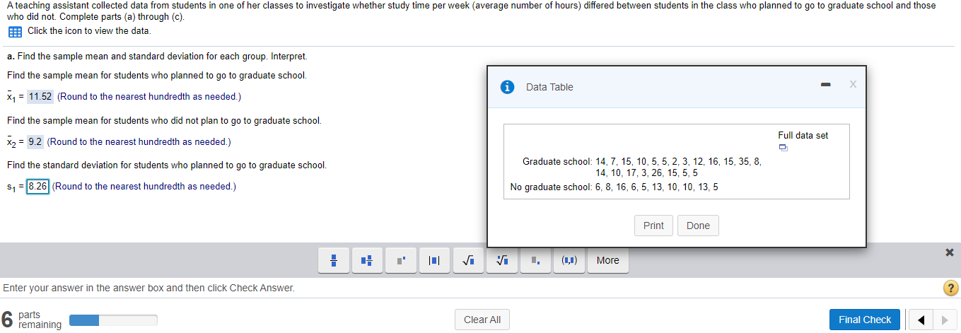 Solved A teaching assistant collected data from students in | Chegg.com