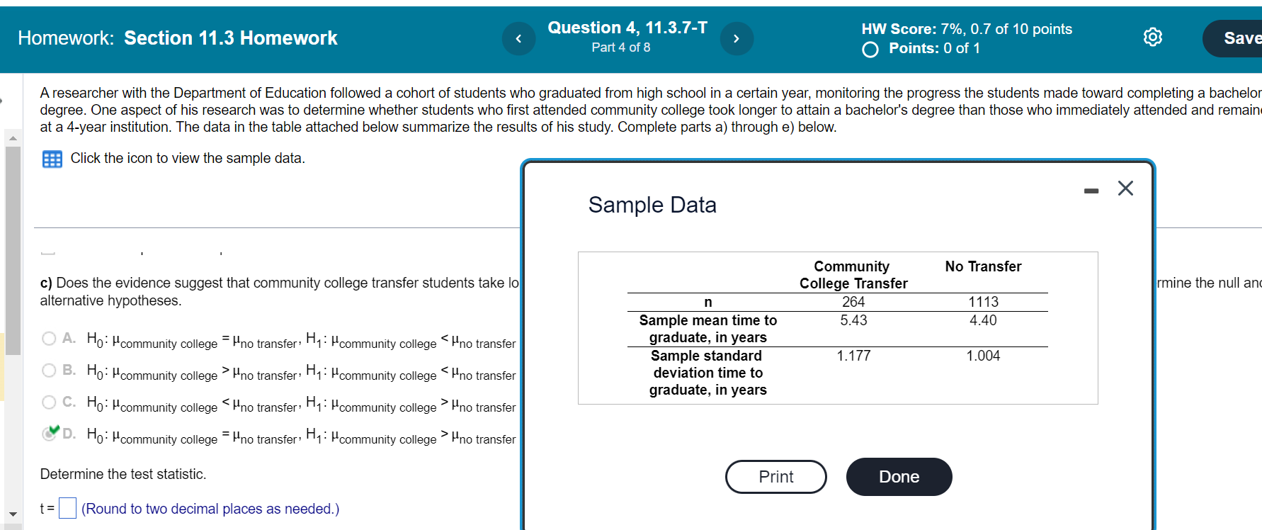 Solved at a 4-year institution. The data in the table | Chegg.com