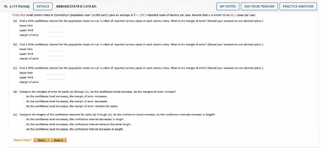 Solved Irmer limit upper limit margin of error Imwer limit | Chegg.com