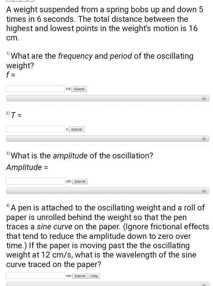 Solved A weight suspended from a spring bobs up and down 5 | Chegg.com