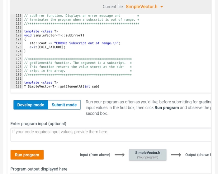 Solved Current file: SimpleVector.h 1 //Simple vector class | Chegg.com