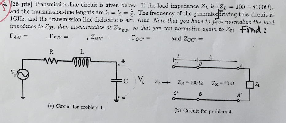 Solved 4. 25 pts] Transmission-line circuit is given below. | Chegg.com