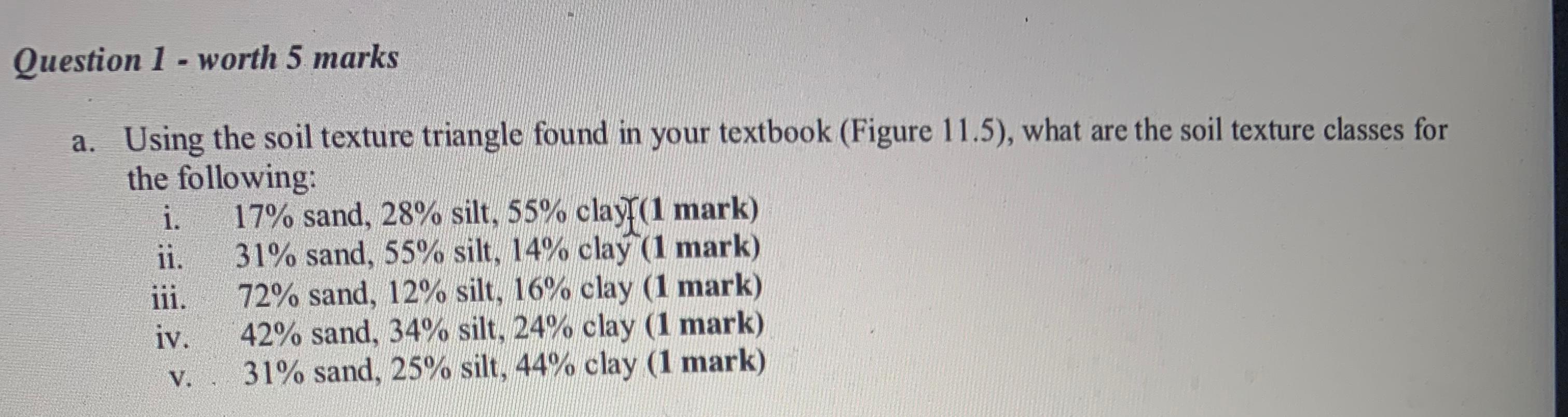 Solved Question 1 - worth 5 marks a. Using the soil texture | Chegg.com