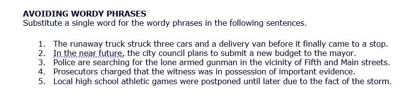 ELIMINATING UNNECESSARY WORDS Eliminate the | Chegg.com