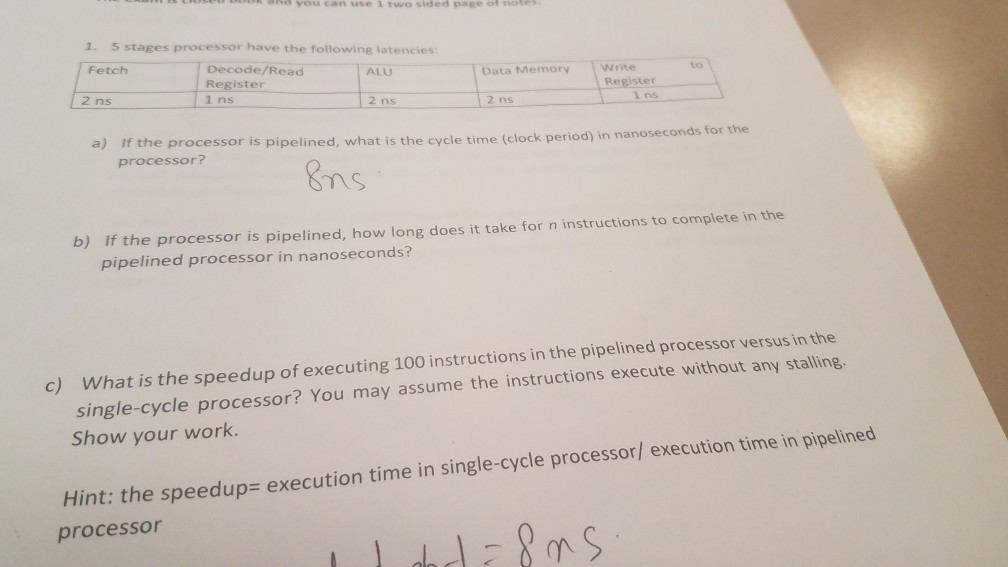 Solved 1. 5 stages processor have the following latencies | Chegg.com