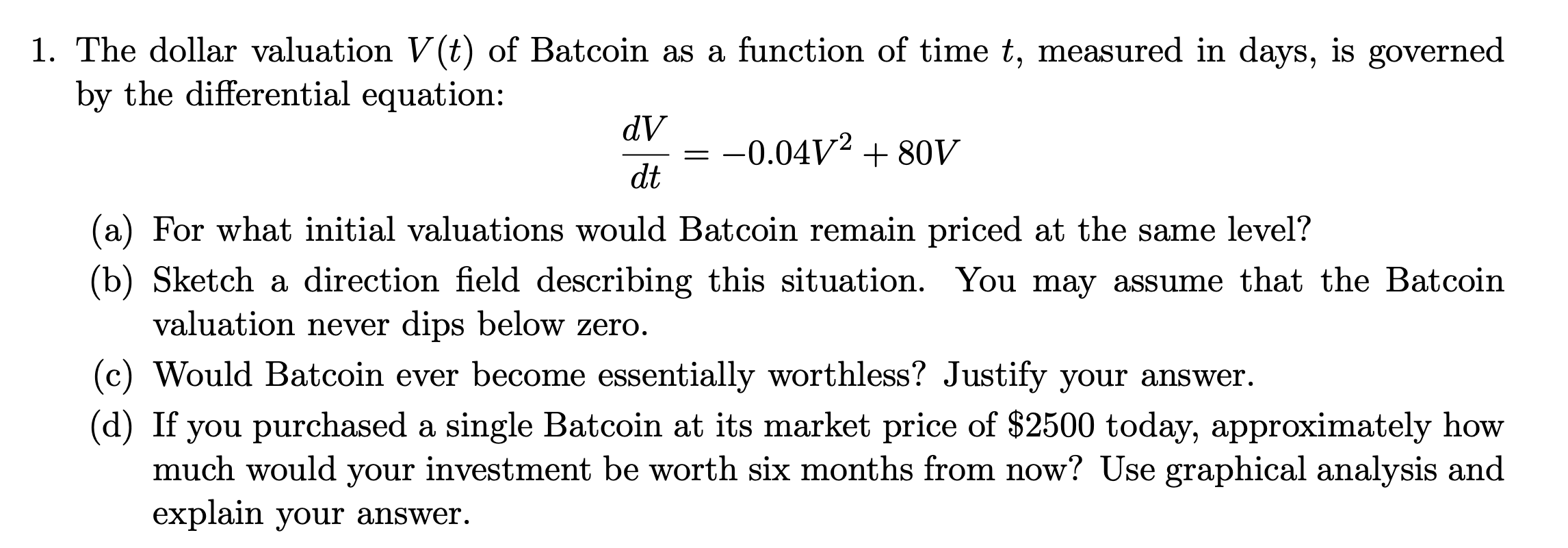 Solved The dollar valuation V (t) ﻿of Batcoin as a function | Chegg.com