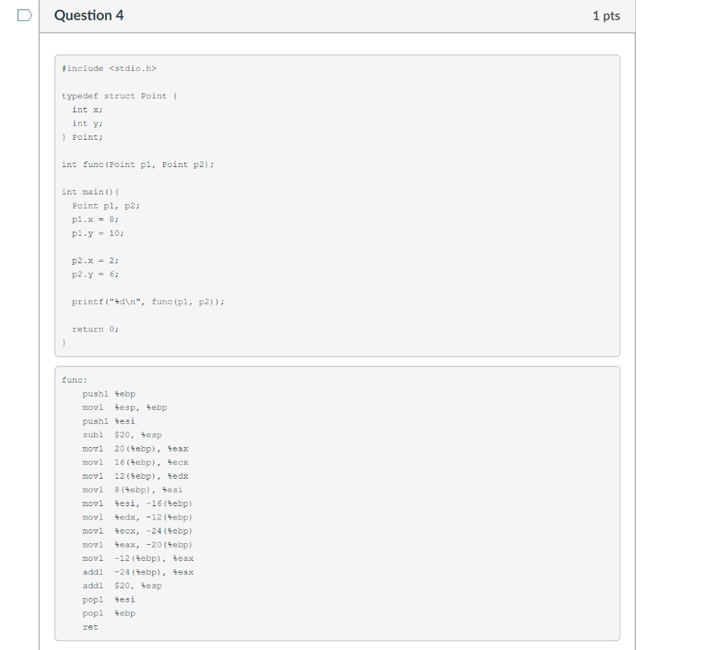 Dquestion 4 1 Pts Include Typedef Struct Point
