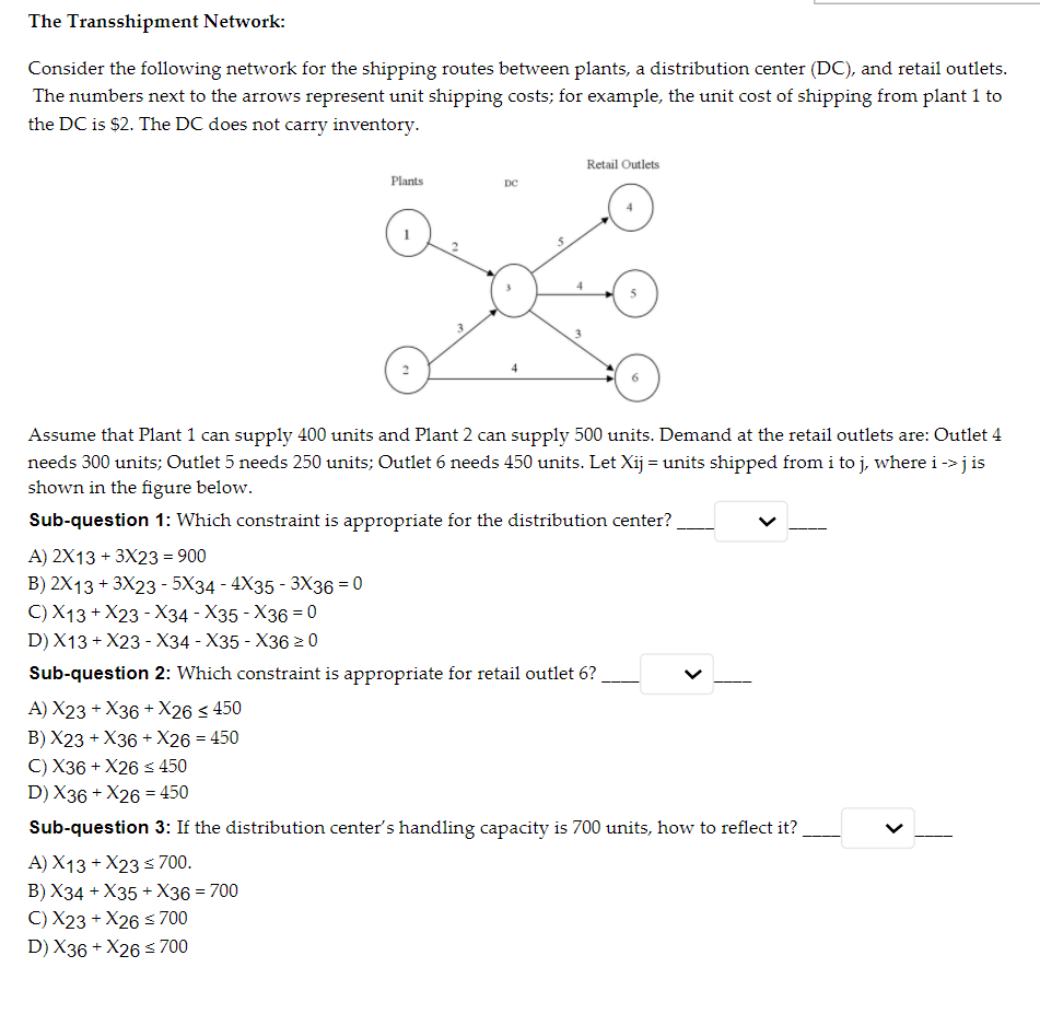 Solved The Transshipment Network: Consider the following | Chegg.com
