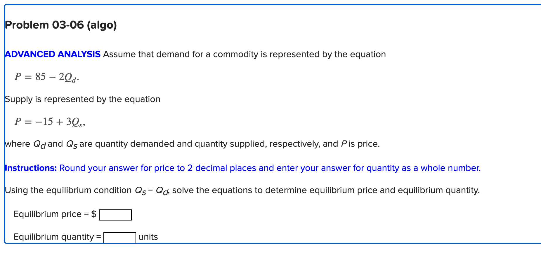 Solved ADVANCED ANALYSIS Assume that demand for a commodity | Chegg.com