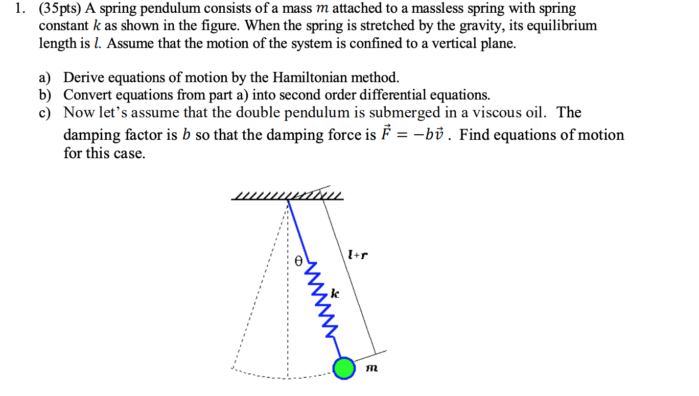 Solved 1. (35pts) A spring pendulum consists of a mass m | Chegg.com