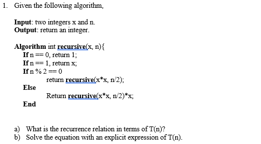 Solved 1. Given the following algorithm, Input: two integers | Chegg.com