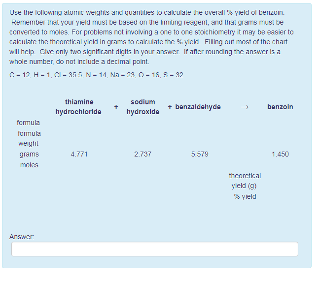 Solved Use the following atomic weights and quantities to | Chegg.com