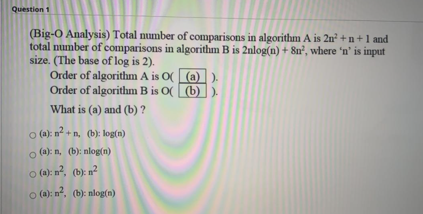 Solved Question 1 (Big-O Analysis) Total number of | Chegg.com