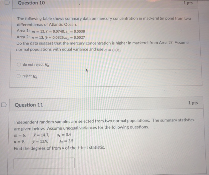 Solved Question 10 1 pts The following table shows summary | Chegg.com