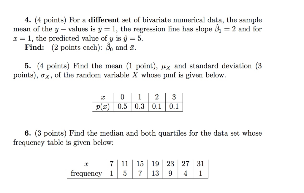 Solved 4. (4 points) For a different set of bivariate | Chegg.com