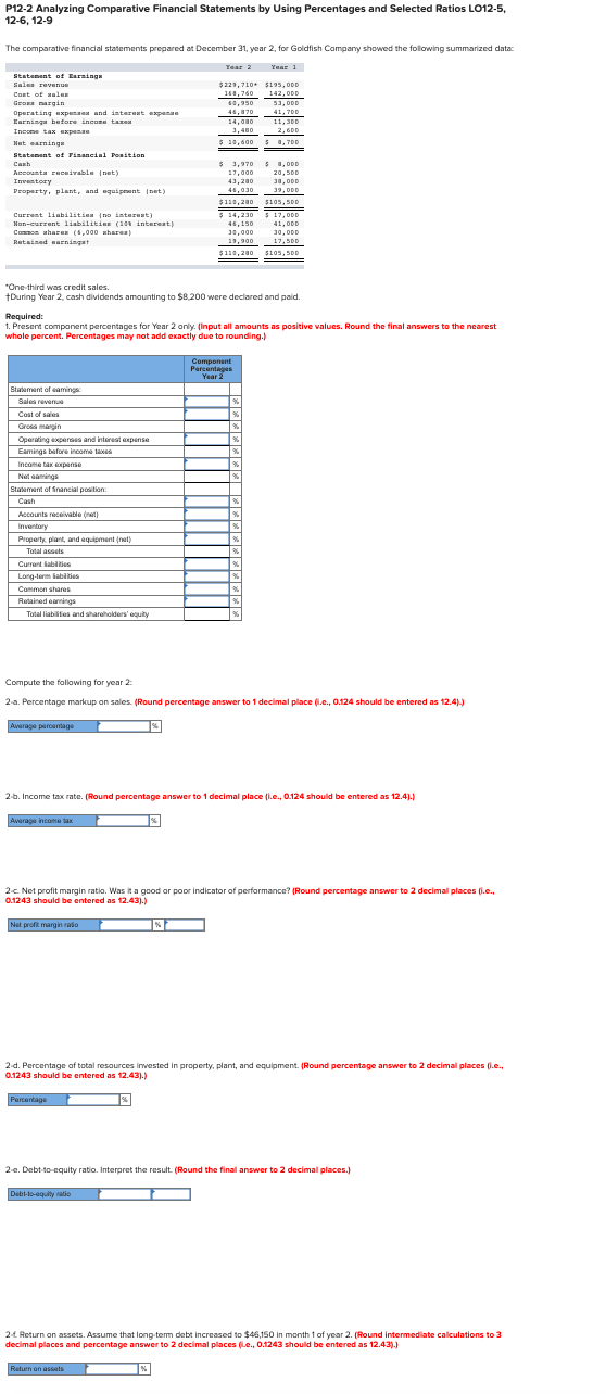 Solved P12-2 Analyzing Comparative Financial Statements by | Chegg.com