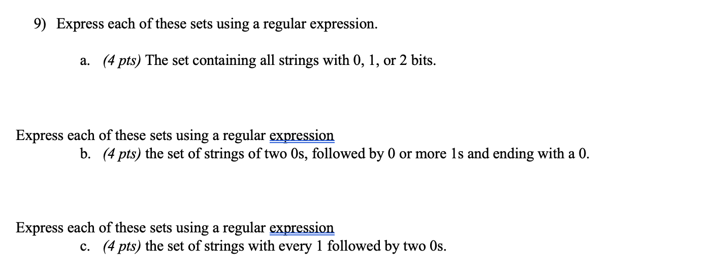 Solved 9) Express each of these sets using a regular | Chegg.com