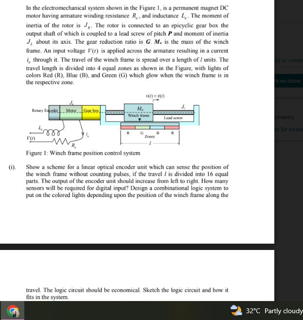 Solved In the electromechanical system shown in the Figure 1 | Chegg.com