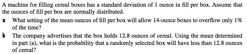 Solved A machine for filling cereal boxes has a standard | Chegg.com