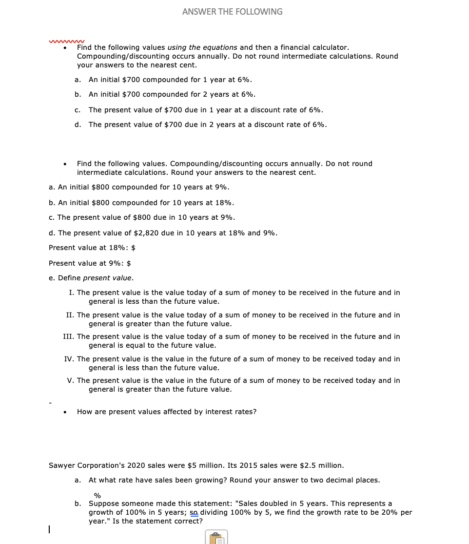 Solved - Find the following values using the equations and | Chegg.com