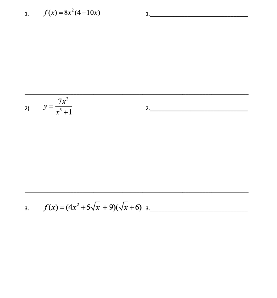 Solved Find the derivative of each function below using | Chegg.com