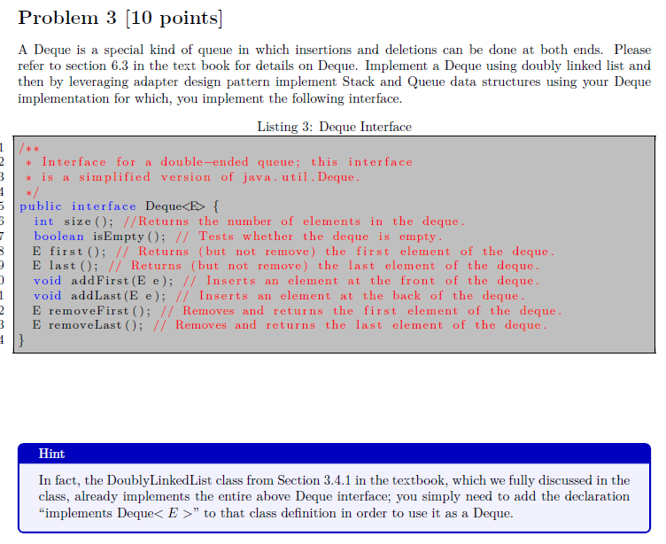 Solved Problem 3 10 Points A Deque Is A Special Kind Of 