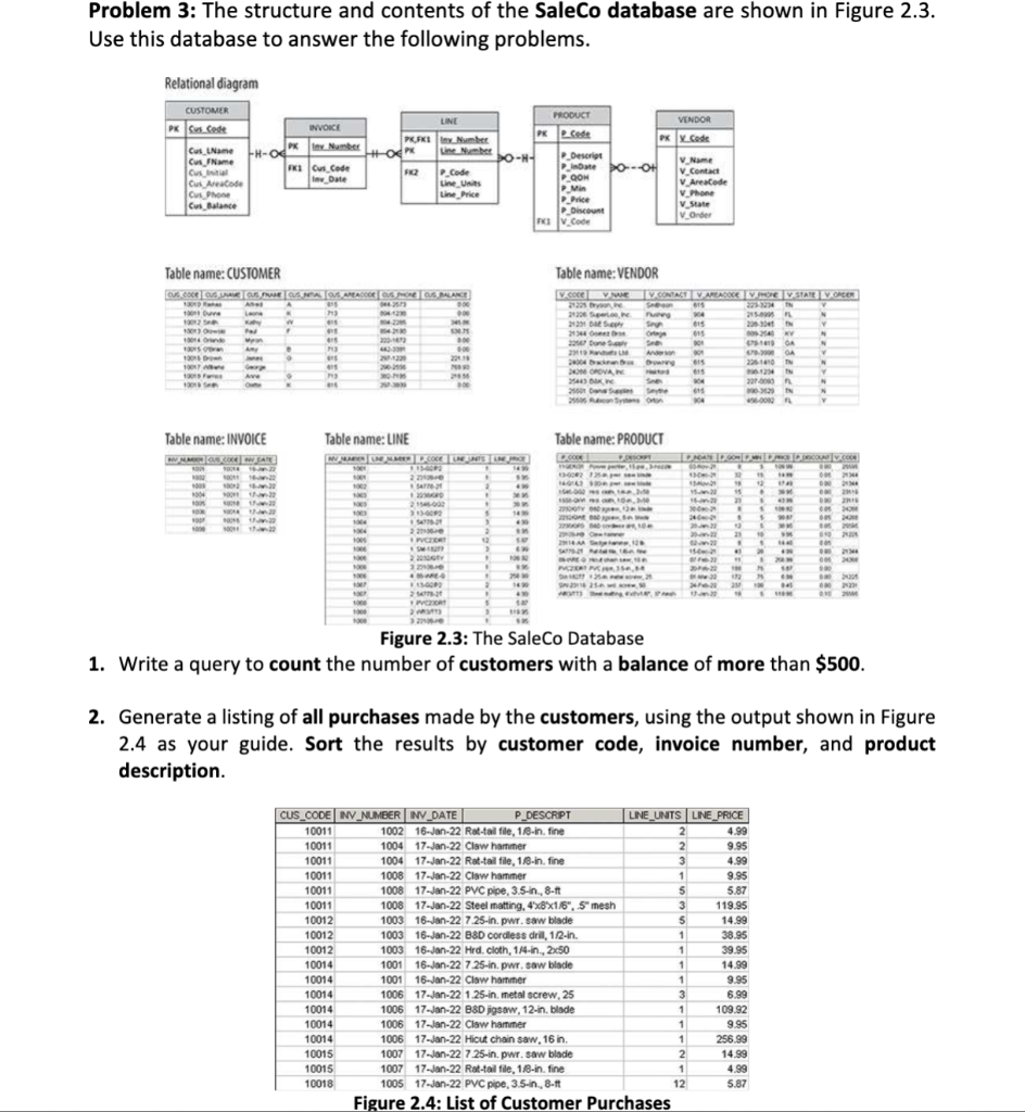 Solved Problem 3: The structure and contents of the SaleCo | Chegg.com