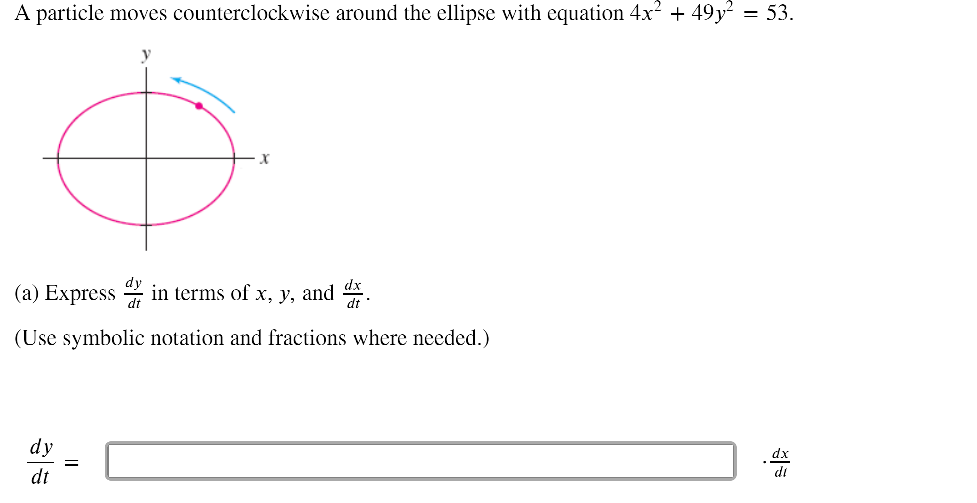 Solved A particle moves counterclockwise around the ellipse | Chegg.com