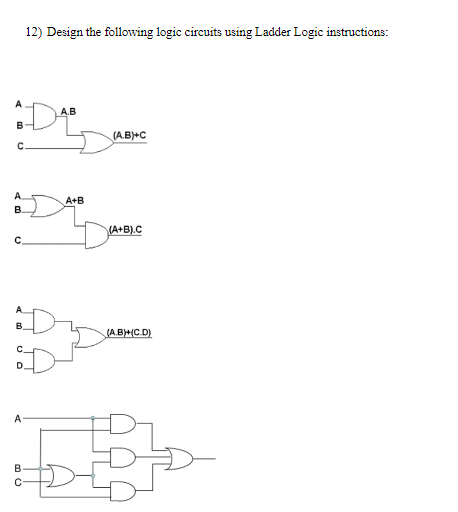 Solved 12) Design the following logic circuits using Ladder | Chegg.com