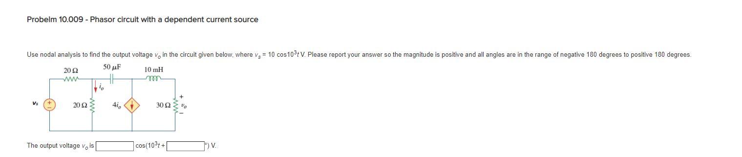 Solved Probelm 10.009 - Phasor circuit with a dependent | Chegg.com