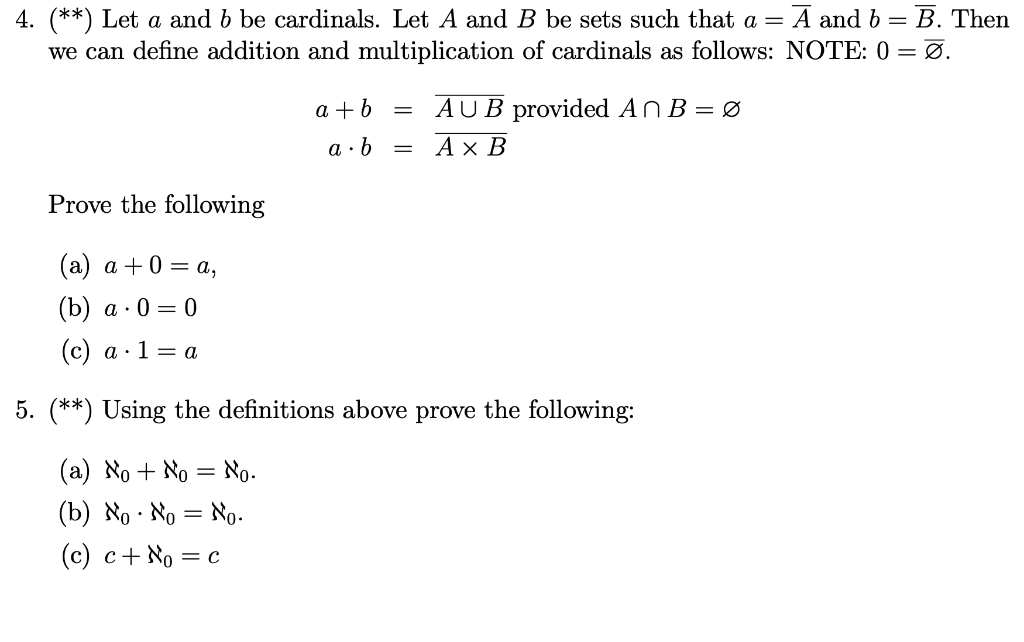 Solved 4. (**) Let a and b be cardinals. Let A and B be sets | Chegg.com