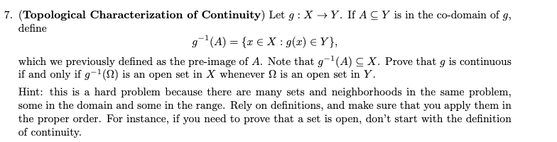 Solved (Topological Characterization of Continuity) Let | Chegg.com