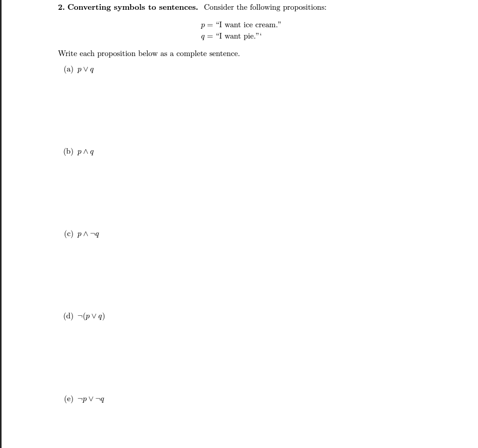 Solved 2. Converting symbols to sentences. Consider the | Chegg.com